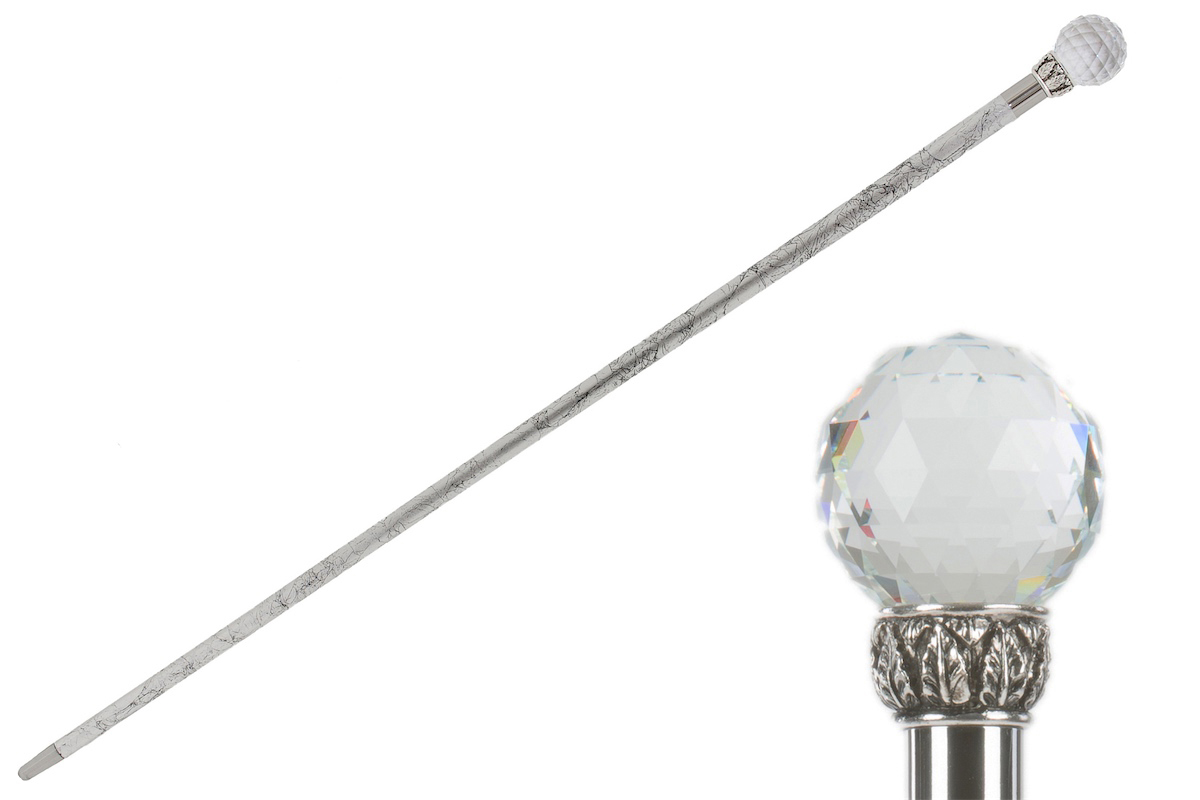 Pasotti Crystal Ball Cane, Silver Shaft - Luxury Walking Canes