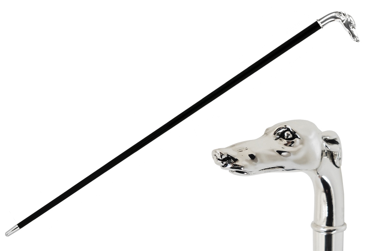 Pasotti Silver Greyhound Head Cane - Refined Canes